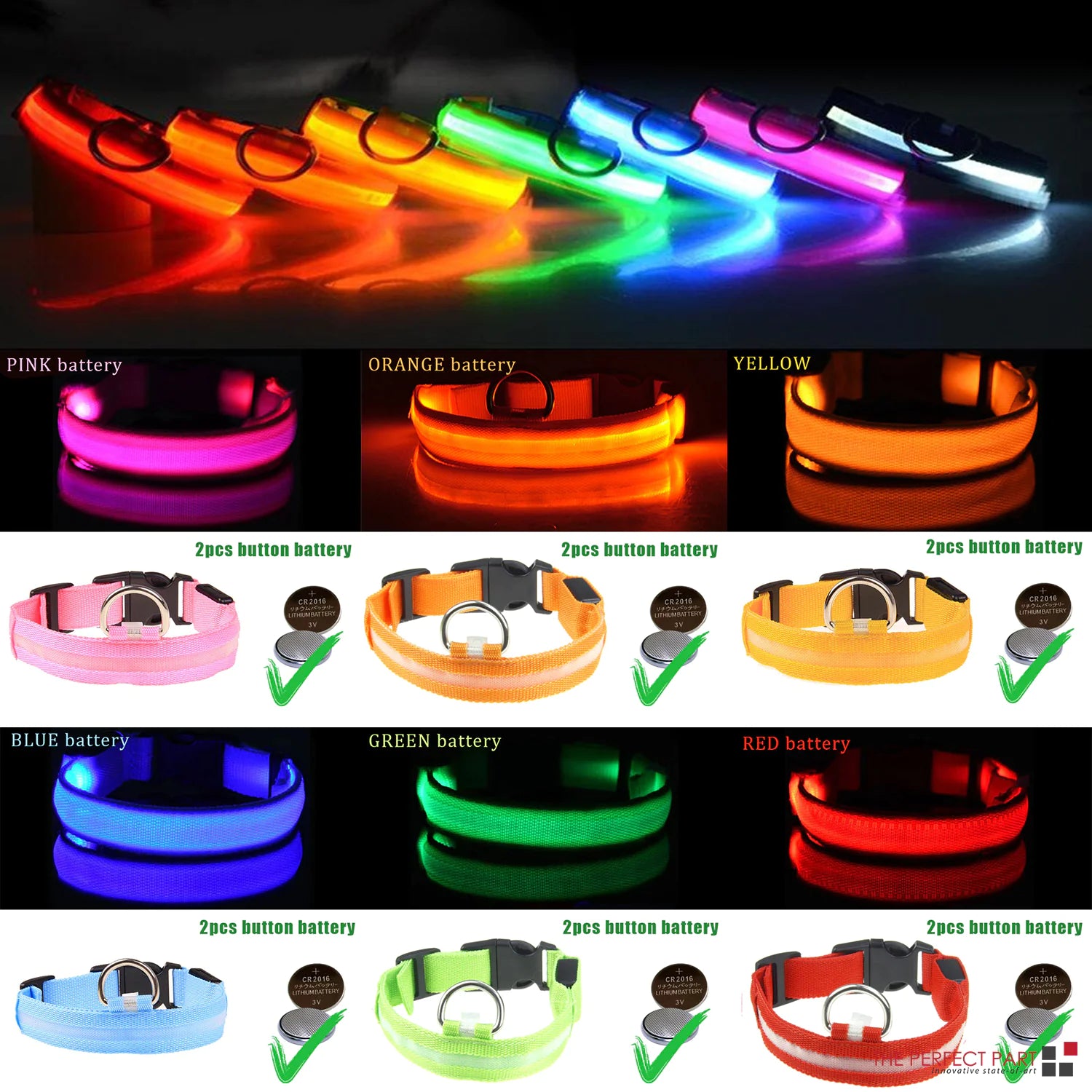 LED Adjustable Dog Collar Blinking Flashing Light Up Glow Pets Safety ...